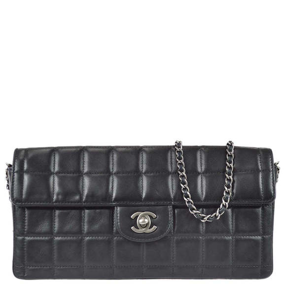 CHANEL | Bags | Chanel 200200 Black Lambskin Choco Bar East West Shw ...